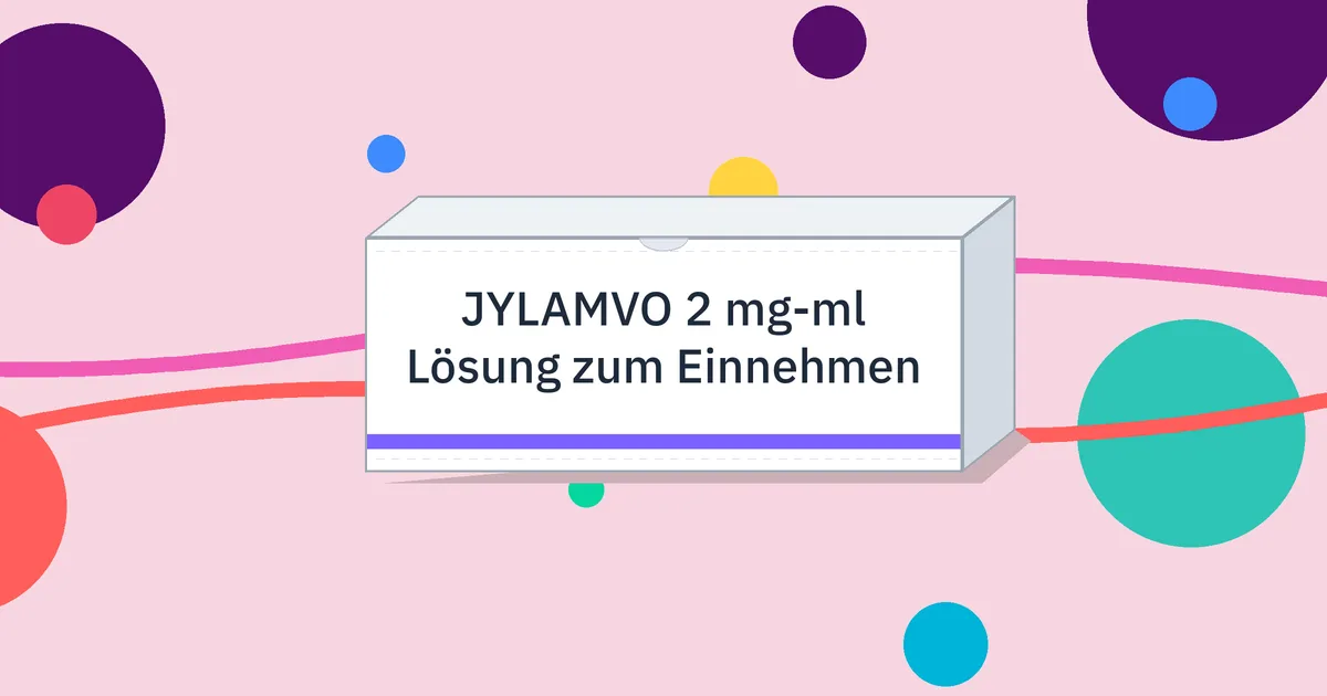 Symbolbild: Packung mit der Aufschrift JYLAMVO 2 mg-ml Lösung zum Einnehmen (PZN 19777010) – Verfügbarkeit und Bezug in Apotheken in Frankfurt am Main