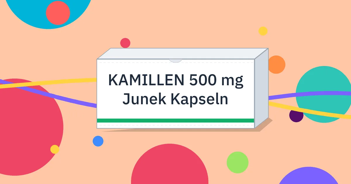Symbolbild: Packung mit der Aufschrift KAMILLEN 500 mg Junek Kapseln (PZN 03547259) – Verfügbarkeit und Bezug in Apotheken in Frankfurt am Main