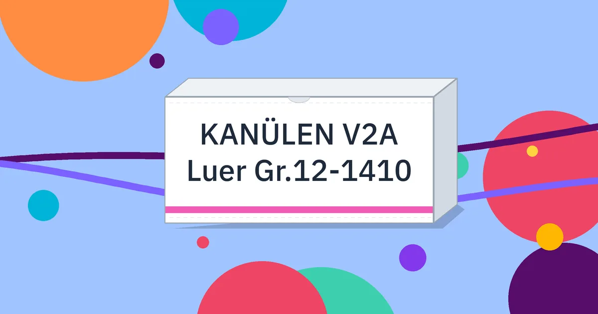 Symbolbild: Packung mit der Aufschrift KANÜLEN V2A Luer Gr.12-1410 (PZN 02439792) – Verfügbarkeit und Bezug in Apotheken in Frankfurt am Main
