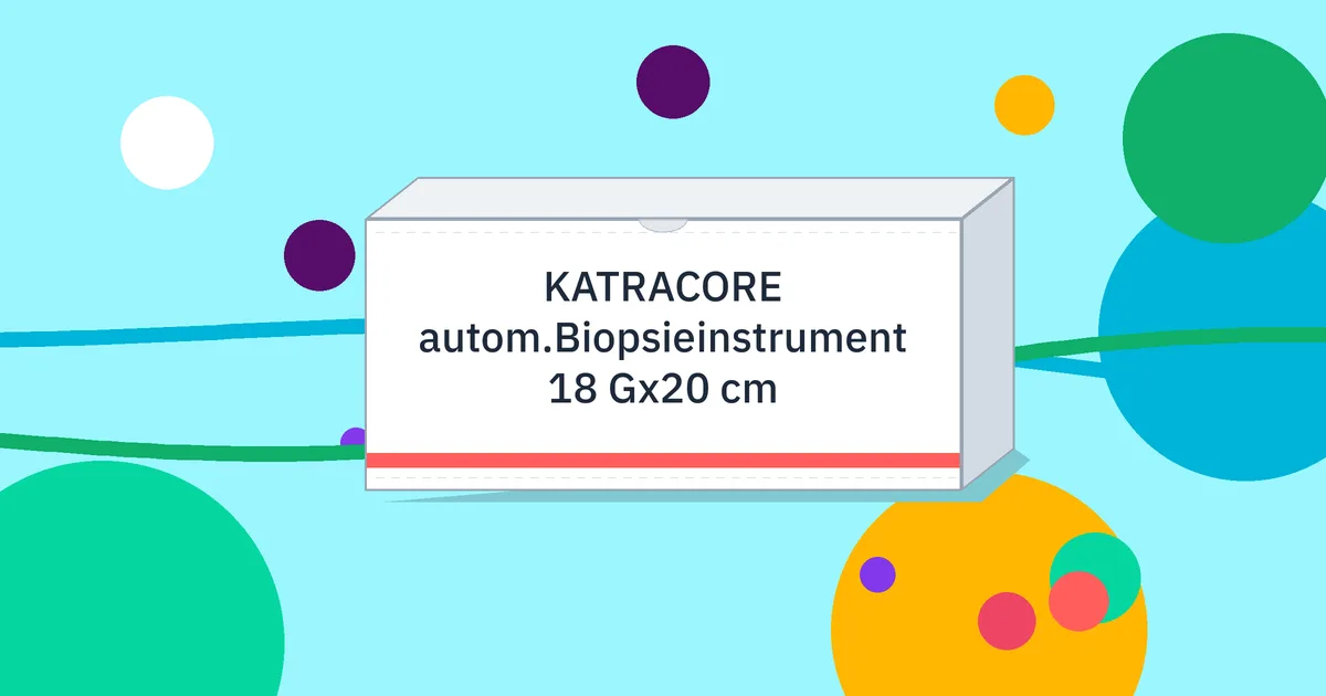 Symbolbild: Packung mit der Aufschrift KATRACORE autom.Biopsieinstrument 18 Gx20 cm (PZN 18811762) – Verfügbarkeit und Bezug in Apotheken in Frankfurt am Main