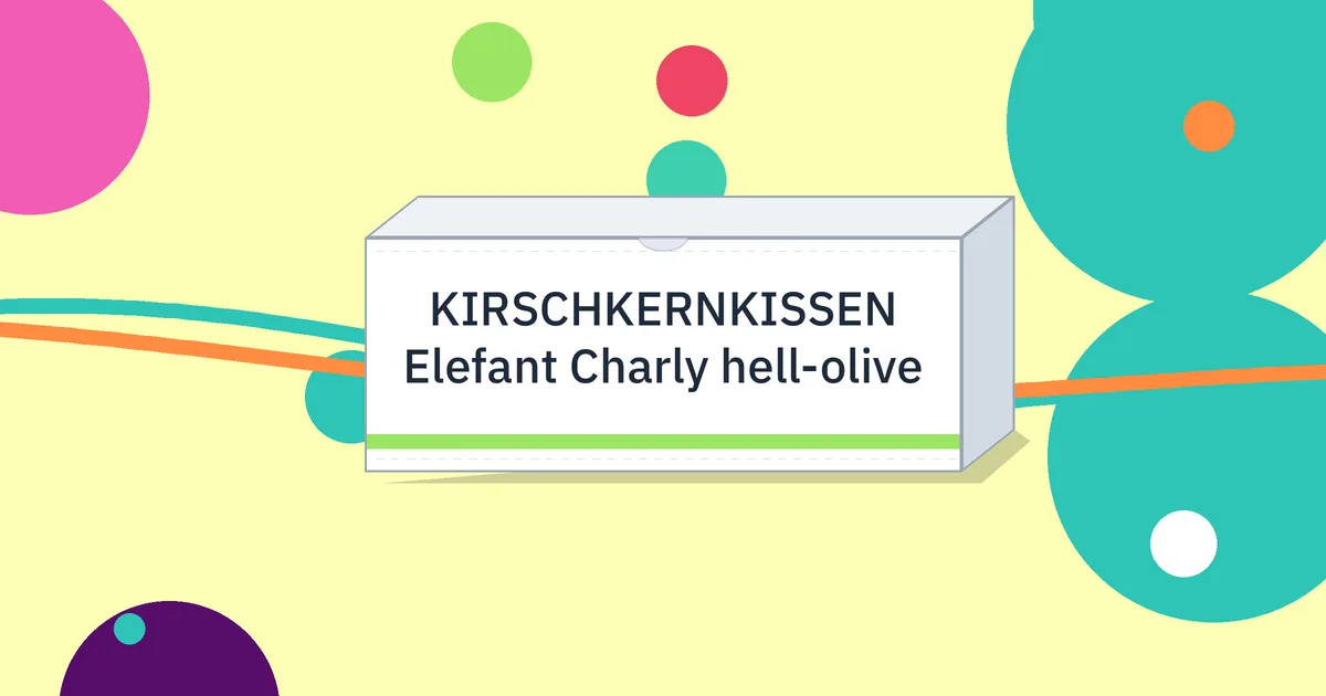 Symbolbild: Packung mit der Aufschrift KIRSCHKERNKISSEN Elefant Charly hell-olive (PZN 18128841) – Verfügbarkeit und Bezug in Apotheken in Frankfurt am Main