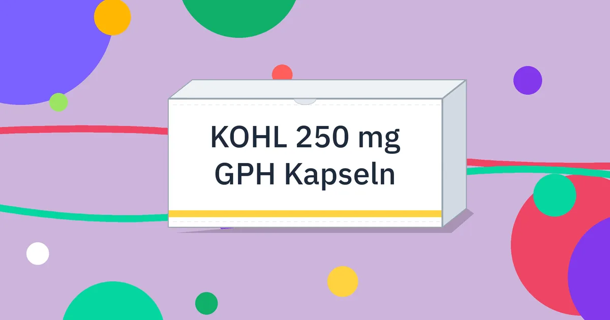 Symbolbild: Packung mit der Aufschrift KOHL 250 mg GPH Kapseln (PZN 00953556) – Verfügbarkeit und Bezug in Apotheken in Frankfurt am Main