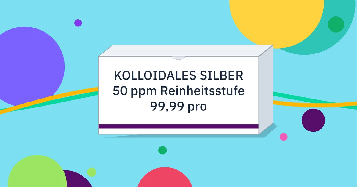 Symbolbild: Packung mit der Aufschrift KOLLOIDALES SILBER 50 ppm Reinheitsstufe 99,99 pro (PZN 18209025) – Verfügbarkeit und Bezug in Apotheken in Frankfurt am Main