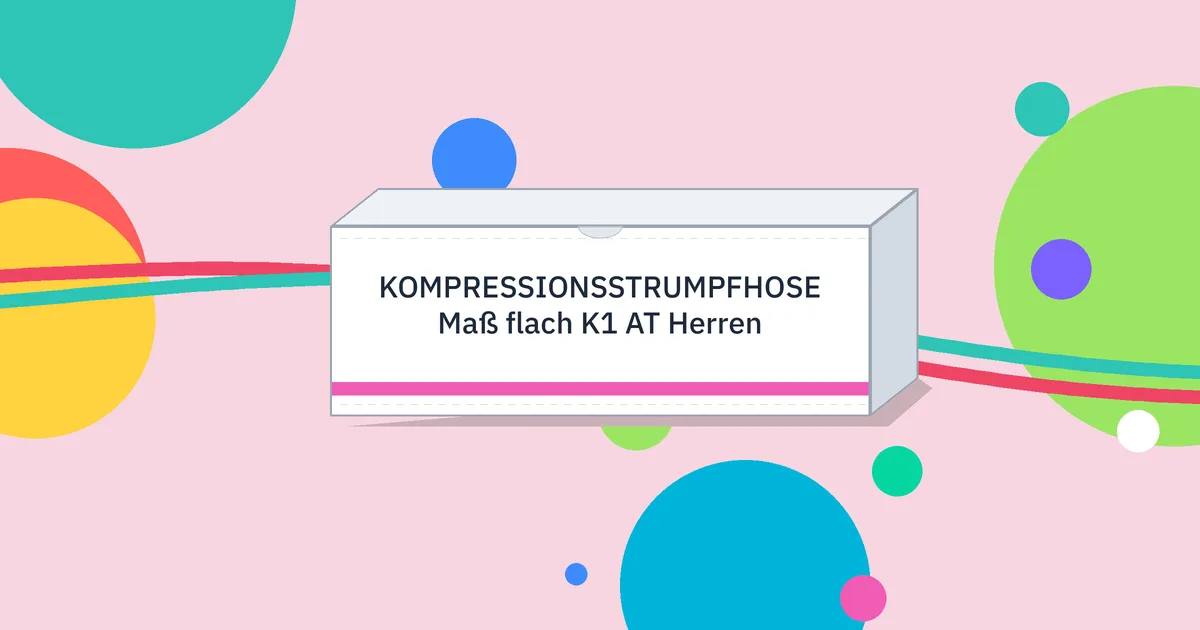 Symbolbild: Packung mit der Aufschrift KOMPRESSIONSSTRUMPFHOSE Maß flach K1 AT Herren (PZN 16745699) – Verfügbarkeit und Bezug in Apotheken in Frankfurt am Main
