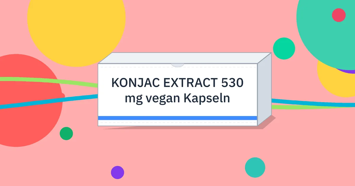 Symbolbild: Packung mit der Aufschrift KONJAC EXTRACT 530 mg vegan Kapseln (PZN 18745410) – Verfügbarkeit und Bezug in Apotheken in Frankfurt am Main