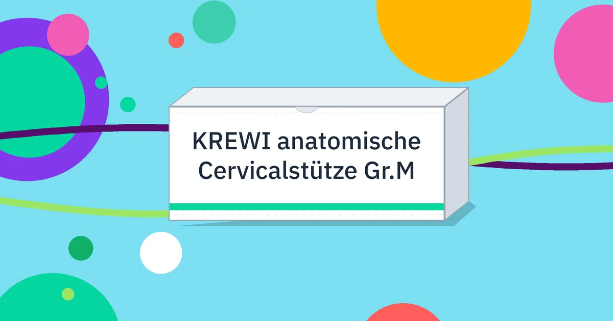 Symbolbild: Packung mit der Aufschrift KREWI anatomische Cervicalstütze Gr.M (PZN 03741168) – Verfügbarkeit und Bezug in Apotheken in Frankfurt am Main
