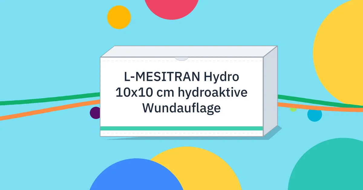 Symbolbild: Packung mit der Aufschrift L-MESITRAN Hydro 10x10 cm hydroaktive Wundauflage (PZN 13157536) – Verfügbarkeit und Bezug in Apotheken in Frankfurt am Main