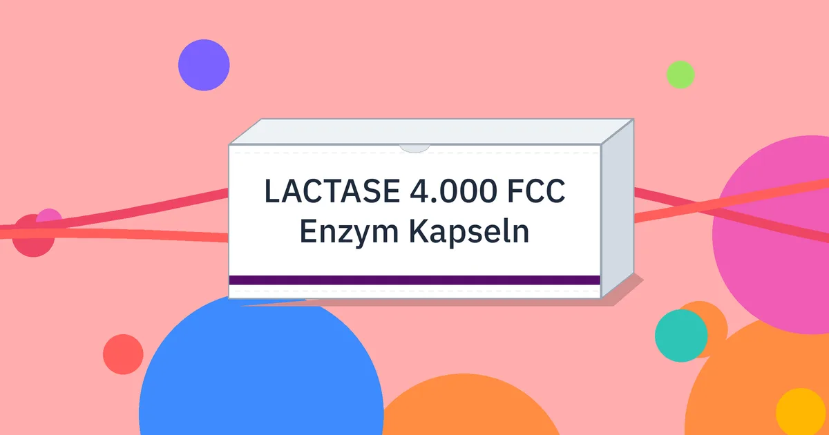 Symbolbild: Packung mit der Aufschrift LACTASE 4.000 FCC Enzym Kapseln (PZN 00134568) – Verfügbarkeit und Bezug in Apotheken in Frankfurt am Main