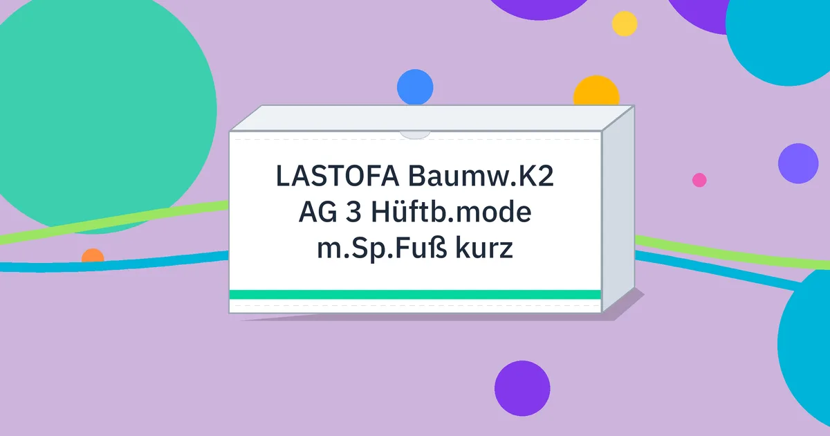 Symbolbild: Packung mit der Aufschrift LASTOFA Baumw.K2 AG 3 Hüftb.mode m.Sp.Fuß kurz (PZN 01949456) – Verfügbarkeit und Bezug in Apotheken in Frankfurt am Main