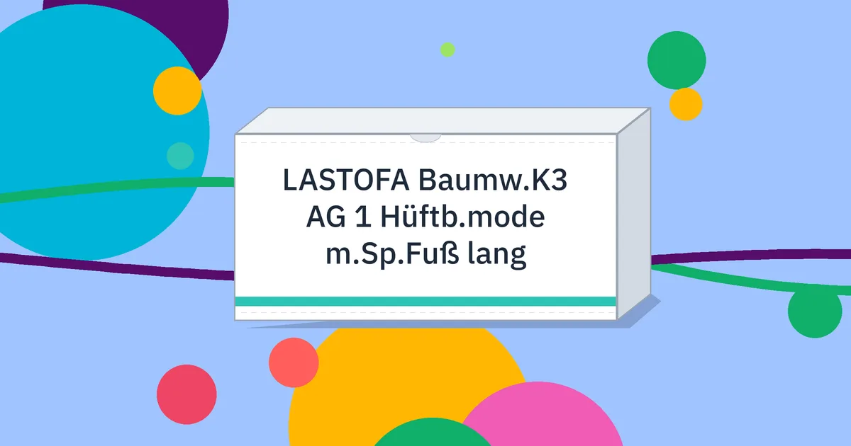 Symbolbild: Packung mit der Aufschrift LASTOFA Baumw.K3 AG 1 Hüftb.mode m.Sp.Fuß lang (PZN 01956025) – Verfügbarkeit und Bezug in Apotheken in Frankfurt am Main