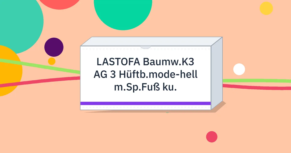 Symbolbild: Packung mit der Aufschrift LASTOFA Baumw.K3 AG 3 Hüftb.mode-hell m.Sp.Fuß ku. (PZN 01956657) – Verfügbarkeit und Bezug in Apotheken in Frankfurt am Main