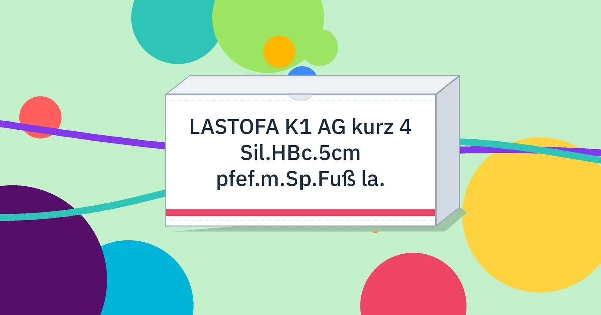 Symbolbild: Packung mit der Aufschrift LASTOFA K1 AG kurz 4 Sil.HBc.5cm pfef.m.Sp.Fuß la. (PZN 13792712) – Verfügbarkeit und Bezug in Apotheken in Frankfurt am Main
