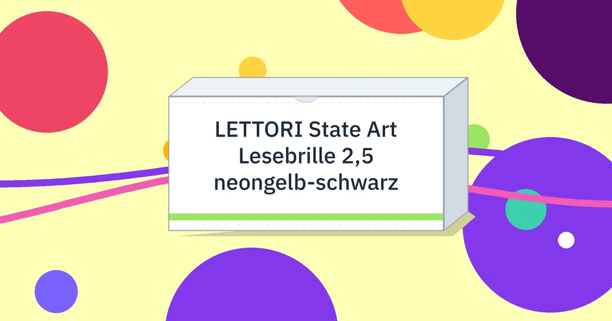 Symbolbild: Packung mit der Aufschrift LETTORI State Art Lesebrille 2,5 neongelb-schwarz (PZN 11056535) – Verfügbarkeit und Bezug in Apotheken in Frankfurt am Main