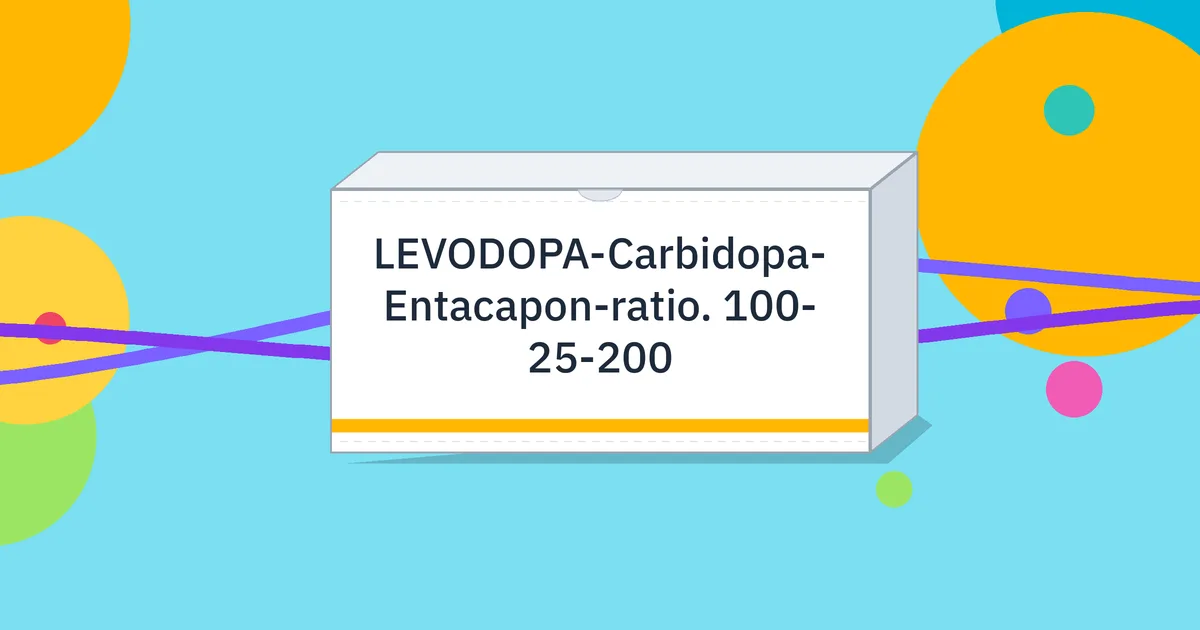 Symbolbild: Packung mit der Aufschrift LEVODOPA-Carbidopa-Entacapon-ratio. 100-25-200 (PZN 10221759) – Verfügbarkeit und Bezug in Apotheken in Frankfurt am Main