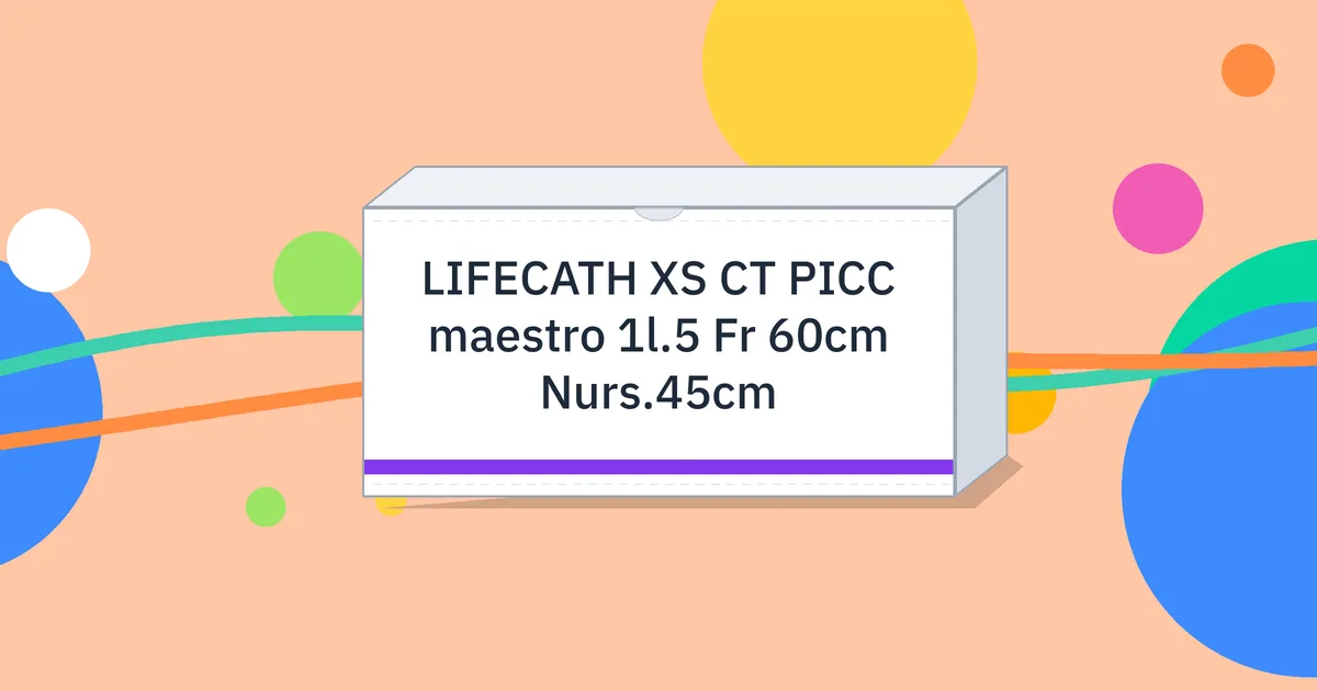 Symbolbild: Packung mit der Aufschrift LIFECATH XS CT PICC maestro 1l.5 Fr 60cm Nurs.45cm (PZN 19127737) – Verfügbarkeit und Bezug in Apotheken in Frankfurt am Main