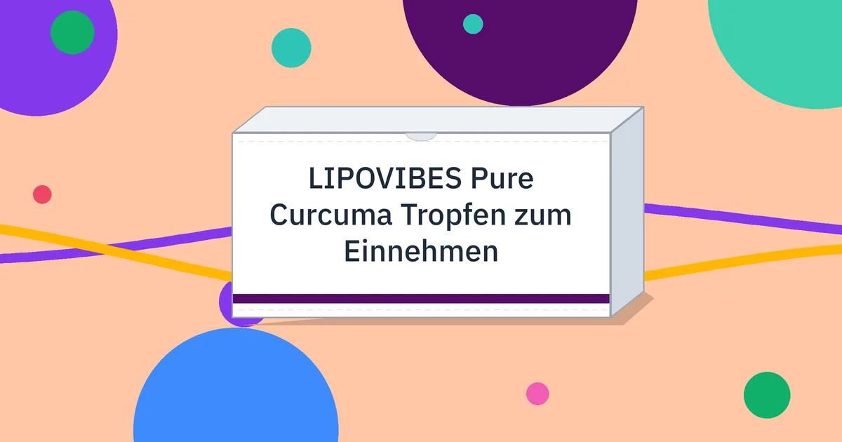 Symbolbild: Packung mit der Aufschrift LIPOVIBES Pure Curcuma Tropfen zum Einnehmen (PZN 18825310) – Verfügbarkeit und Bezug in Apotheken in Frankfurt am Main