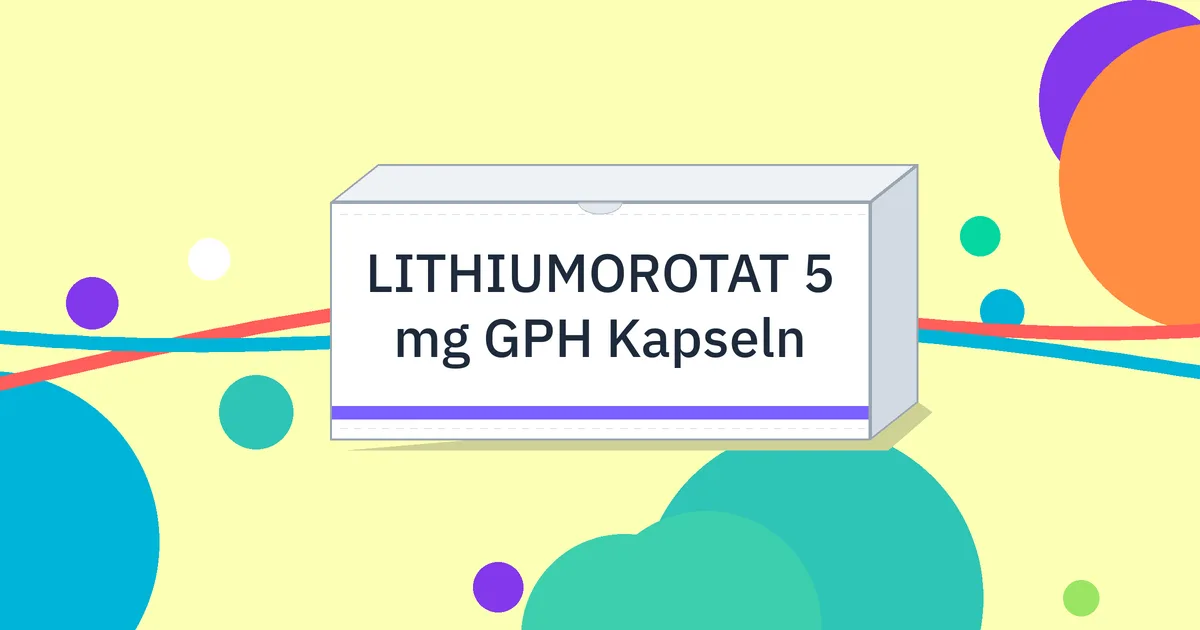 Symbolbild: Packung mit der Aufschrift LITHIUMOROTAT 5 mg GPH Kapseln (PZN 20124537) – Verfügbarkeit und Bezug in Apotheken in Frankfurt am Main