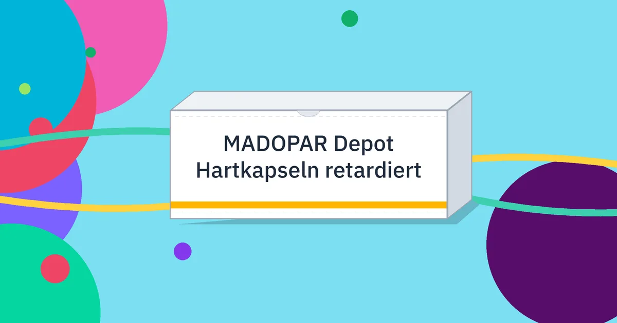 Symbolbild: Packung mit der Aufschrift MADOPAR Depot Hartkapseln retardiert (PZN 05960785) – Verfügbarkeit und Bezug in Apotheken in Frankfurt am Main