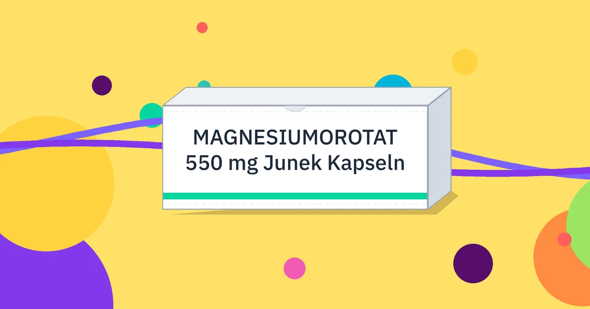 Symbolbild: Packung mit der Aufschrift MAGNESIUMOROTAT 550 mg Junek Kapseln (PZN 11176854) – Verfügbarkeit und Bezug in Apotheken in Frankfurt am Main