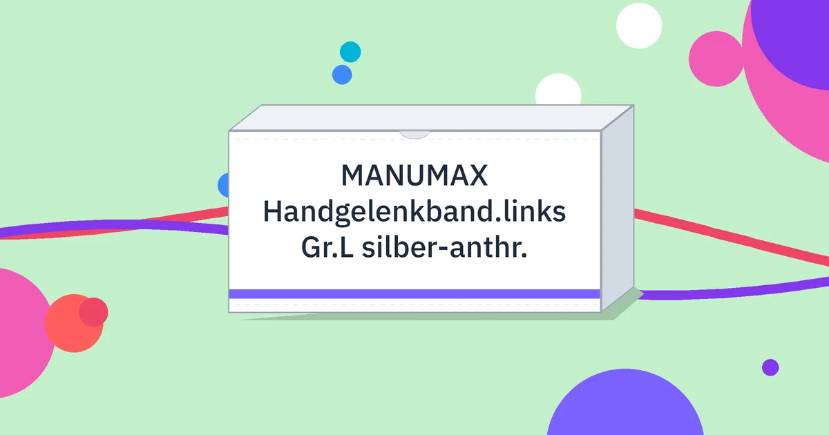 Symbolbild: Packung mit der Aufschrift MANUMAX Handgelenkband.links Gr.L silber-anthr. (PZN 11096753) – Verfügbarkeit und Bezug in Apotheken in Frankfurt am Main