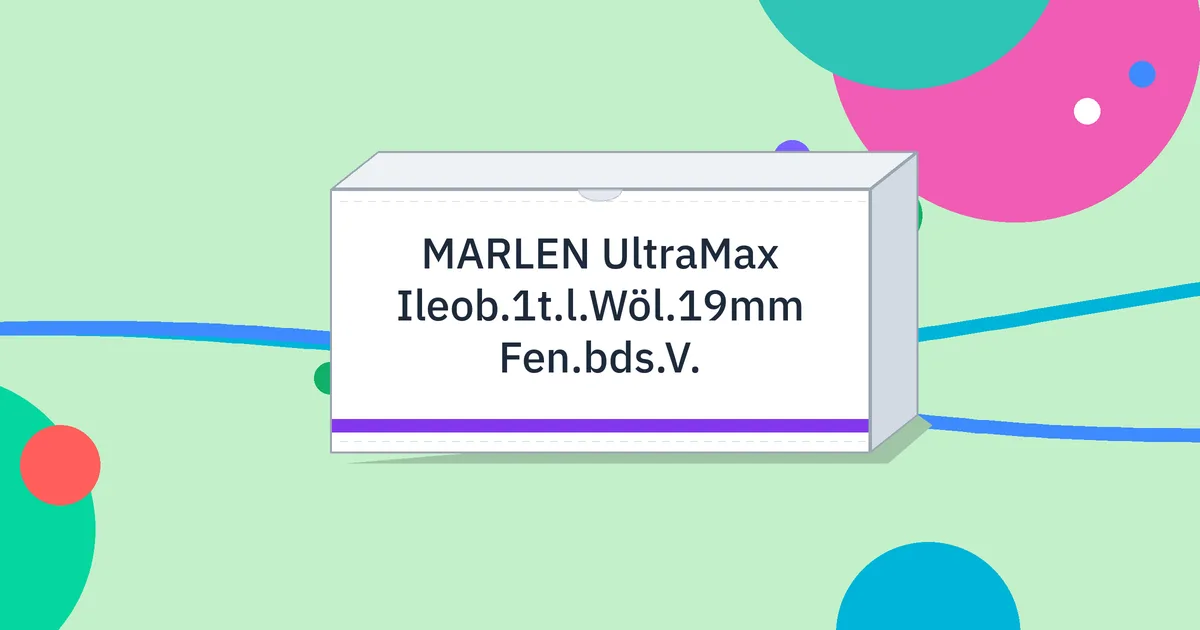 Symbolbild: Packung mit der Aufschrift MARLEN UltraMax Ileob.1t.l.Wöl.19mm Fen.bds.V. (PZN 00625591) – Verfügbarkeit und Bezug in Apotheken in Frankfurt am Main