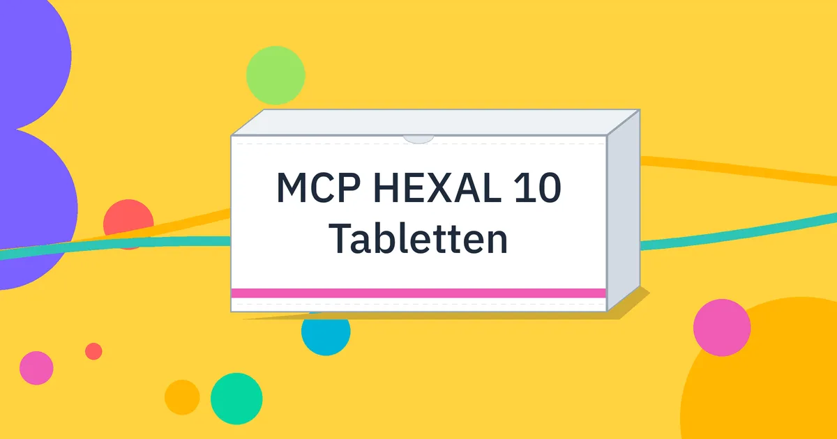 Symbolbild: Packung mit der Aufschrift MCP HEXAL 10 Tabletten (PZN 07553328) – Verfügbarkeit und Bezug in Apotheken in Frankfurt am Main