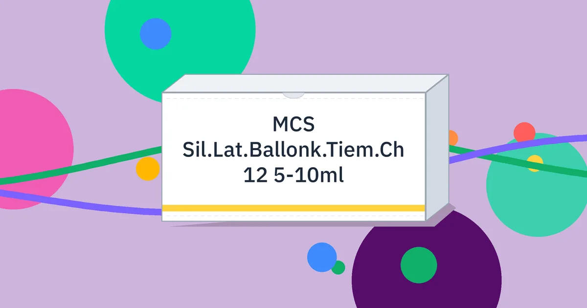 Symbolbild: Packung mit der Aufschrift MCS Sil.Lat.Ballonk.Tiem.Ch 12 5-10ml (PZN 04797633) – Verfügbarkeit und Bezug in Apotheken in Frankfurt am Main