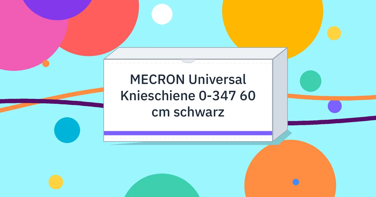 Symbolbild: Packung mit der Aufschrift MECRON Universal Knieschiene 0-347 60 cm schwarz (PZN 02908608) – Verfügbarkeit und Bezug in Apotheken in Frankfurt am Main