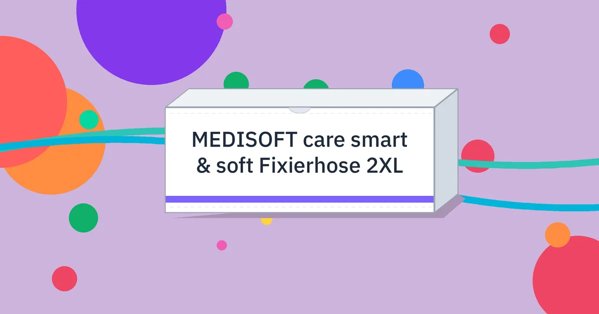 Symbolbild: Packung mit der Aufschrift MEDISOFT care smart & soft Fixierhose 2XL (PZN 20134949) – Verfügbarkeit und Bezug in Apotheken in Frankfurt am Main