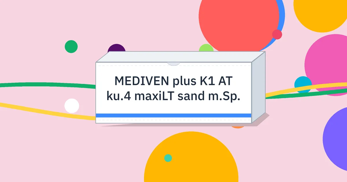 Symbolbild: Packung mit der Aufschrift MEDIVEN plus K1 AT ku.4 maxiLT sand m.Sp. (PZN 18942783) – Verfügbarkeit und Bezug in Apotheken in Frankfurt am Main