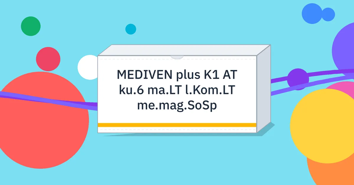 Symbolbild: Packung mit der Aufschrift MEDIVEN plus K1 AT ku.6 ma.LT l.Kom.LT me.mag.SoSp (PZN 15072270) – Verfügbarkeit und Bezug in Apotheken in Frankfurt am Main