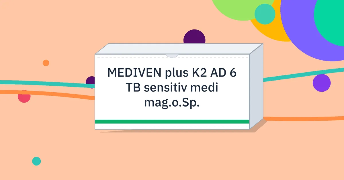 Symbolbild: Packung mit der Aufschrift MEDIVEN plus K2 AD 6 TB sensitiv medi mag.o.Sp. (PZN 15105182) – Verfügbarkeit und Bezug in Apotheken in Frankfurt am Main