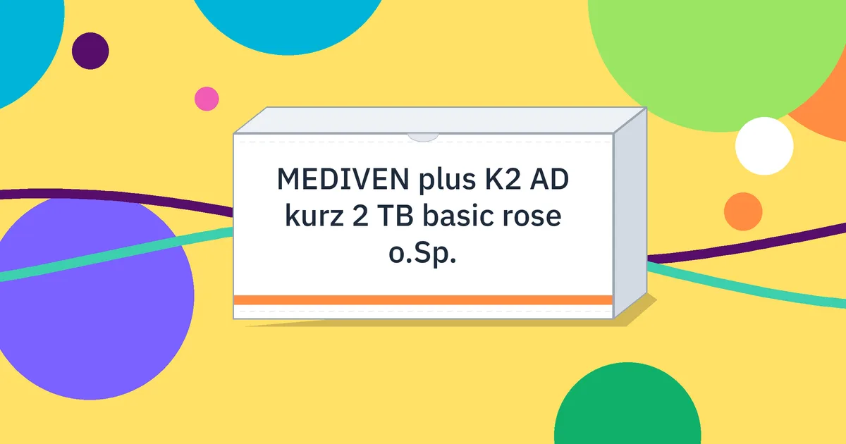 Symbolbild: Packung mit der Aufschrift MEDIVEN plus K2 AD kurz 2 TB basic rose o.Sp. (PZN 15098335) – Verfügbarkeit und Bezug in Apotheken in Frankfurt am Main