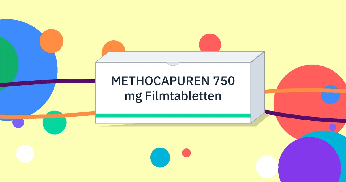 Symbolbild: Packung mit der Aufschrift METHOCAPUREN 750 mg Filmtabletten (PZN 18428402) – Verfügbarkeit und Bezug in Apotheken in Frankfurt am Main