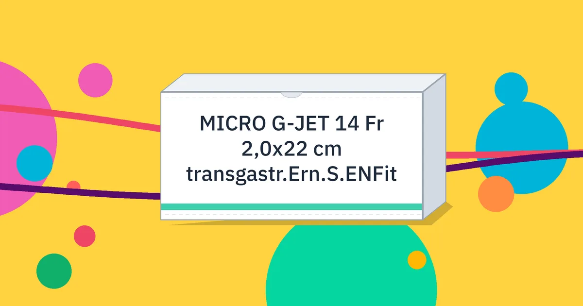 Symbolbild: Packung mit der Aufschrift MICRO G-JET 14 Fr 2,0x22 cm transgastr.Ern.S.ENFit (PZN 17818408) – Verfügbarkeit und Bezug in Apotheken in Frankfurt am Main