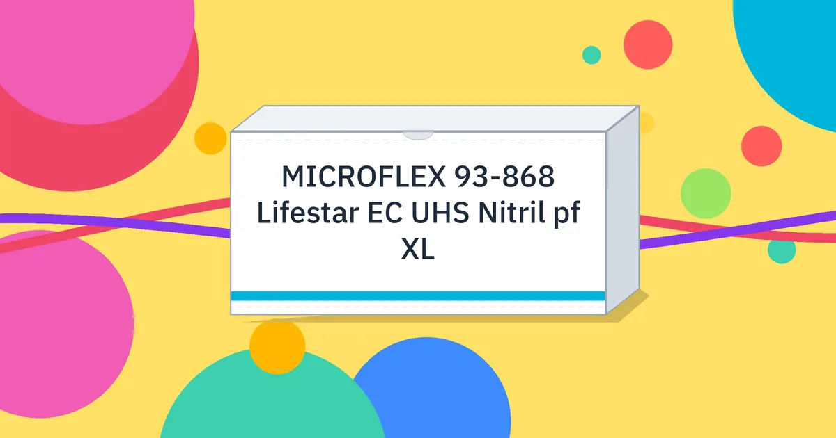 Symbolbild: Packung mit der Aufschrift MICROFLEX 93-868 Lifestar EC UHS Nitril pf XL (PZN 18394927) – Verfügbarkeit und Bezug in Apotheken in Frankfurt am Main