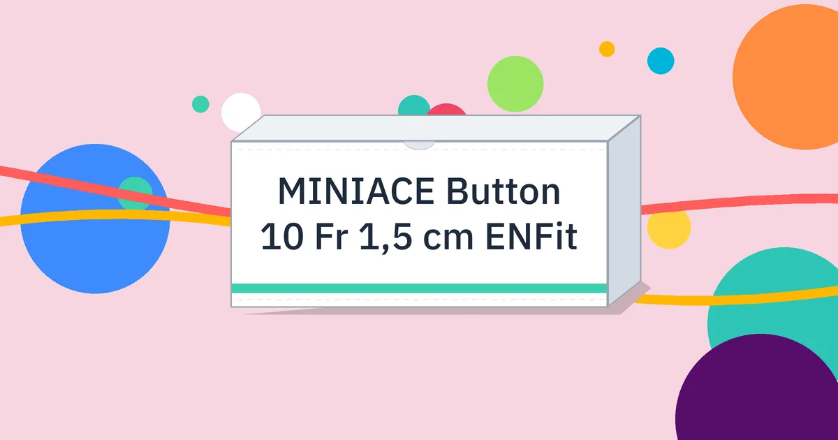 Symbolbild: Packung mit der Aufschrift MINIACE Button 10 Fr 1,5 cm ENFit (PZN 16952949) – Verfügbarkeit und Bezug in Apotheken in Frankfurt am Main