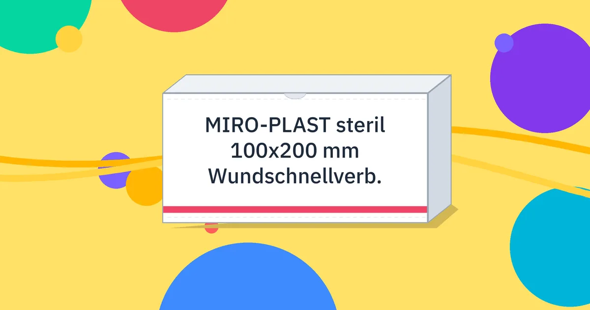 Symbolbild: Packung mit der Aufschrift MIRO-PLAST steril 100x200 mm Wundschnellverb. (PZN 12900795) – Verfügbarkeit und Bezug in Apotheken in Frankfurt am Main