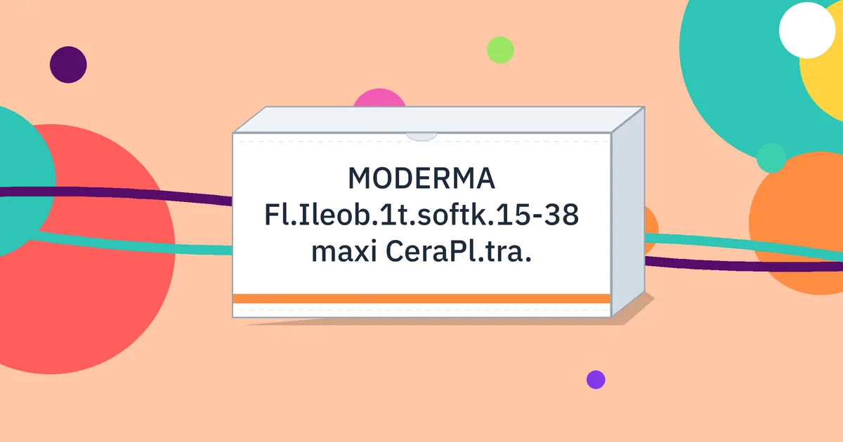 Symbolbild: Packung mit der Aufschrift MODERMA Fl.Ileob.1t.softk.15-38 maxi CeraPl.tra. (PZN 18109068) – Verfügbarkeit und Bezug in Apotheken in Frankfurt am Main