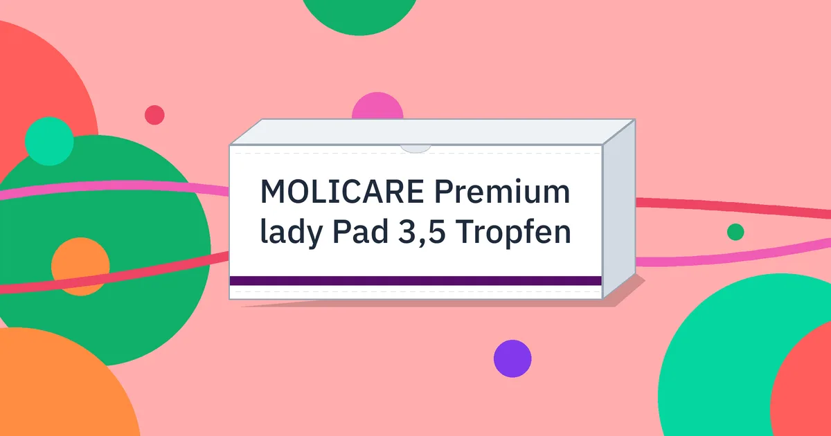 Symbolbild: Packung mit der Aufschrift MOLICARE Premium lady Pad 3,5 Tropfen (PZN 14029131) – Verfügbarkeit und Bezug in Apotheken in Frankfurt am Main