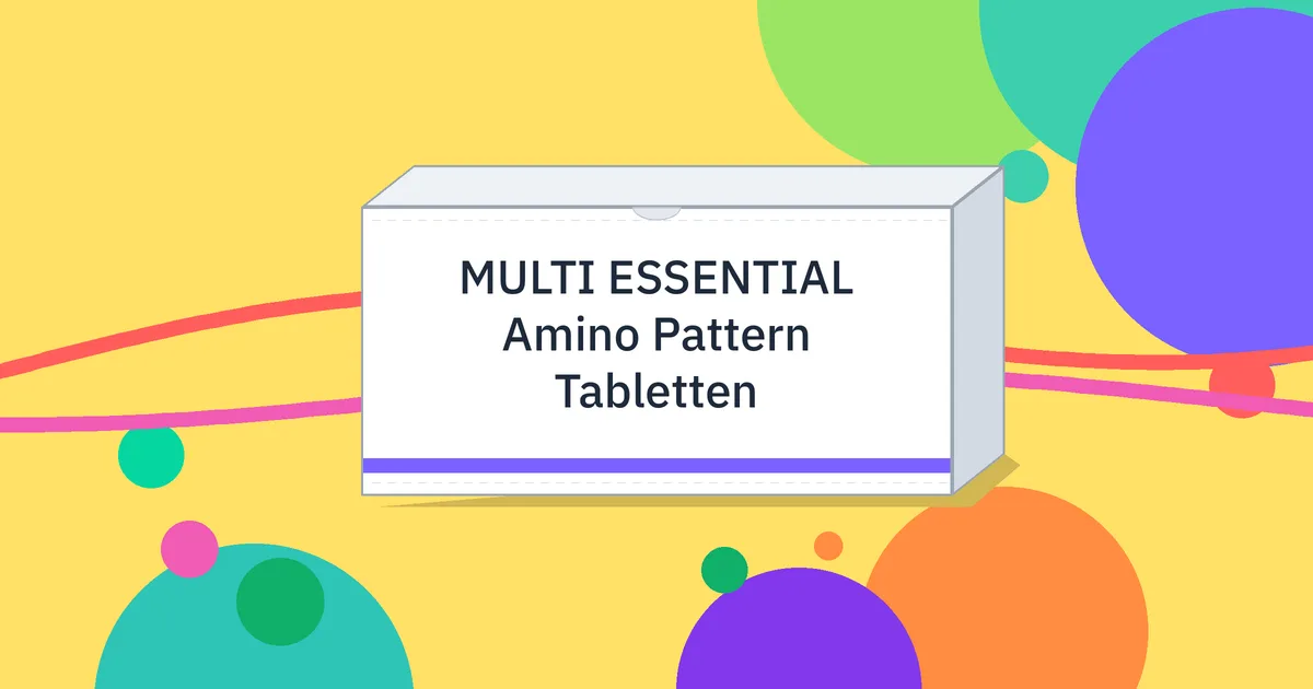 Symbolbild: Packung mit der Aufschrift MULTI ESSENTIAL Amino Pattern Tabletten (PZN 15371742) – Verfügbarkeit und Bezug in Apotheken in Frankfurt am Main