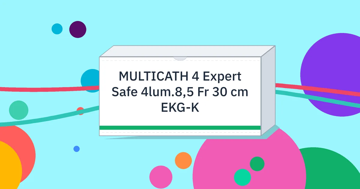 Symbolbild: Packung mit der Aufschrift MULTICATH 4 Expert Safe 4lum.8,5 Fr 30 cm EKG-K (PZN 10354621) – Verfügbarkeit und Bezug in Apotheken in Frankfurt am Main