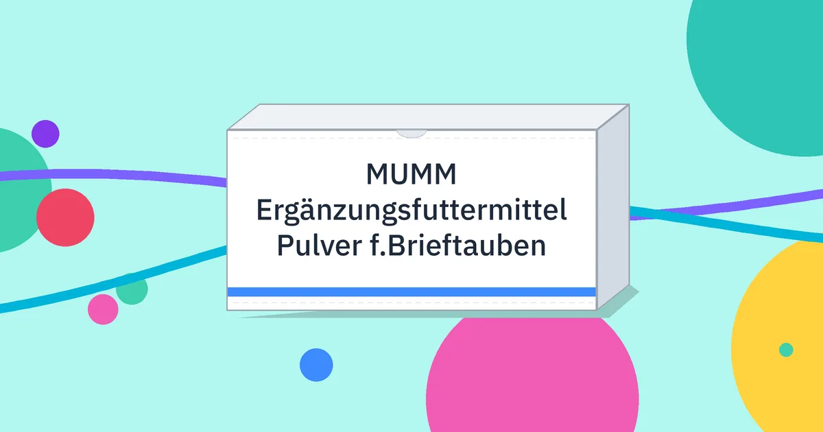 Symbolbild: Packung mit der Aufschrift MUMM Ergänzungsfuttermittel Pulver f.Brieftauben (PZN 14448460) – Verfügbarkeit und Bezug in Apotheken in Frankfurt am Main