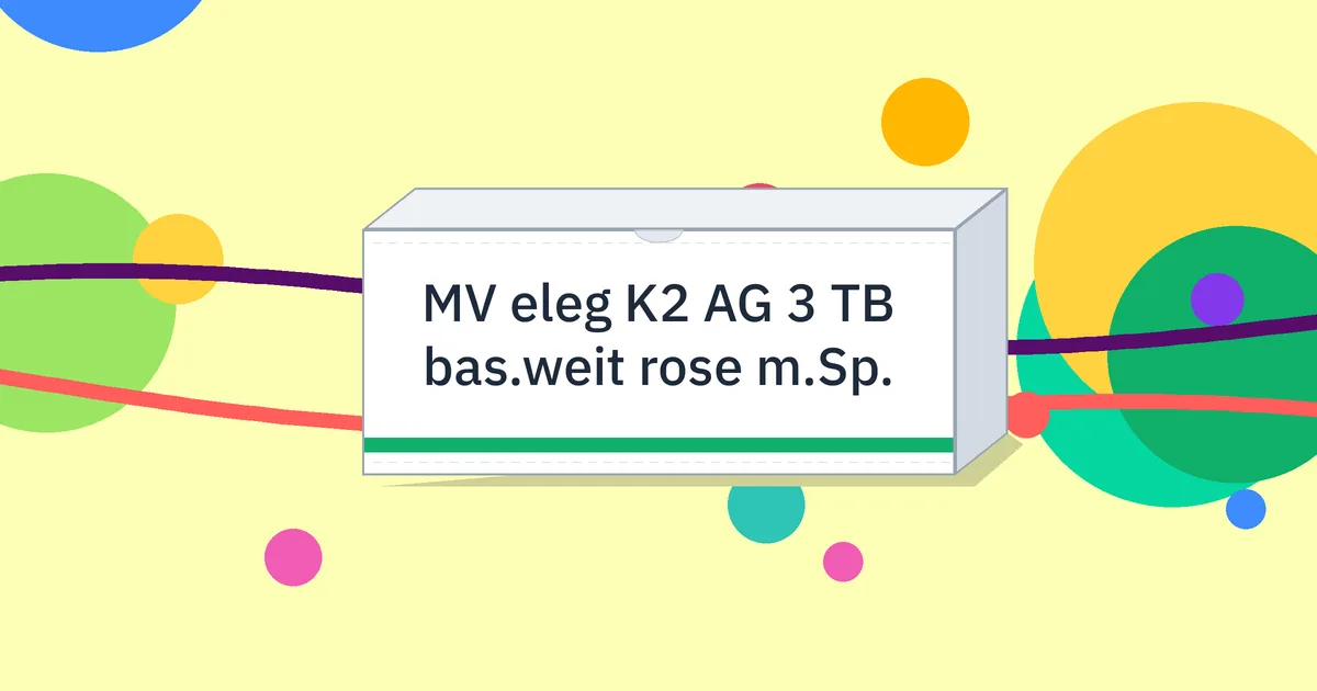 Symbolbild: Packung mit der Aufschrift MV eleg K2 AG 3 TB bas.weit rose m.Sp. (PZN 14700528) – Verfügbarkeit und Bezug in Apotheken in Frankfurt am Main