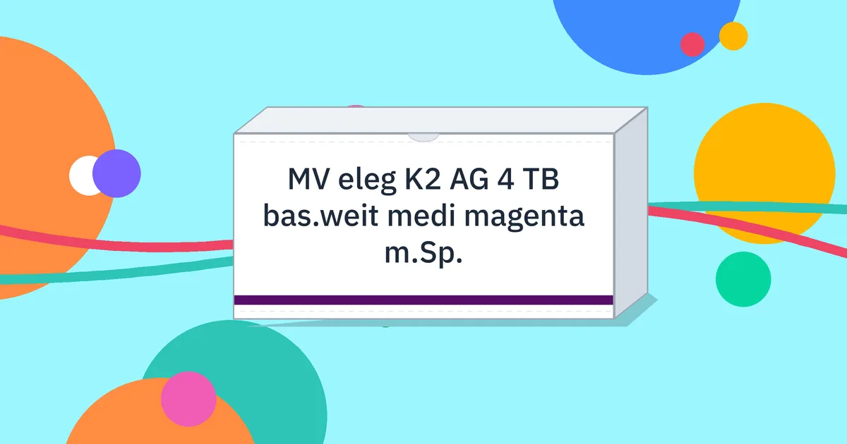 Symbolbild: Packung mit der Aufschrift MV eleg K2 AG 4 TB bas.weit medi magenta m.Sp. (PZN 15283216) – Verfügbarkeit und Bezug in Apotheken in Frankfurt am Main