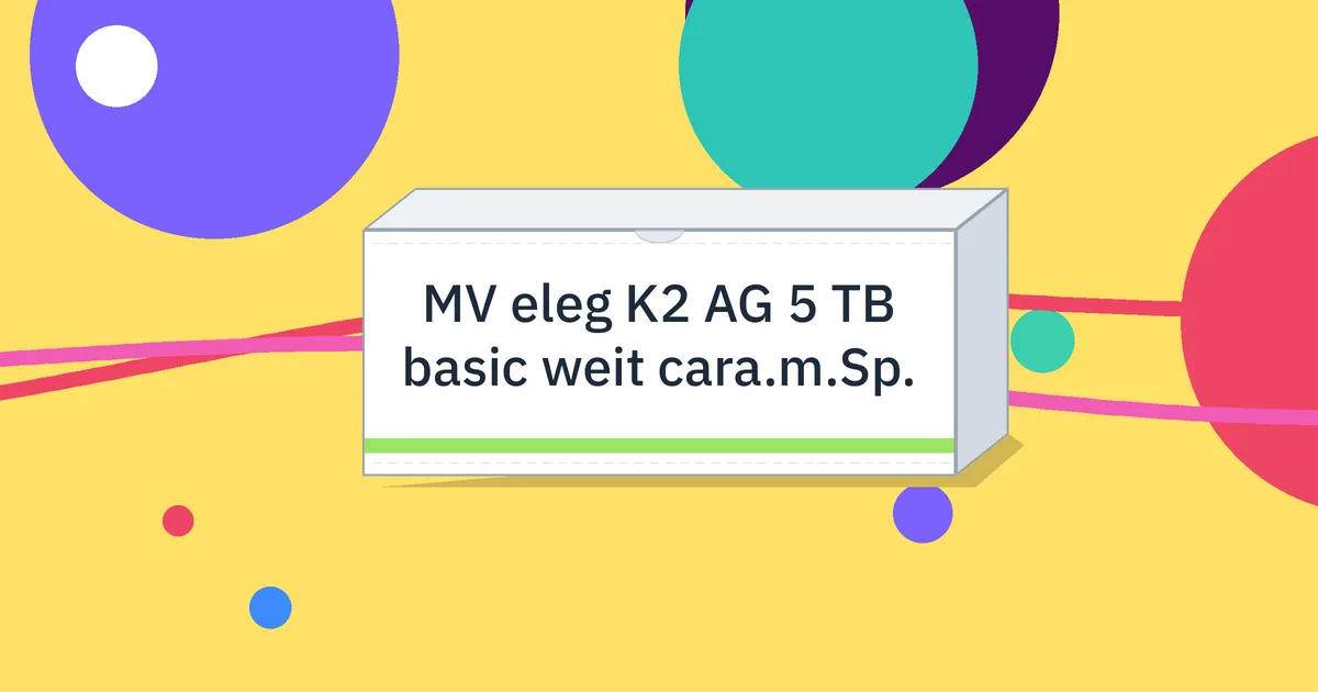 Symbolbild: Packung mit der Aufschrift MV eleg K2 AG 5 TB basic weit cara.m.Sp. (PZN 00209556) – Verfügbarkeit und Bezug in Apotheken in Frankfurt am Main