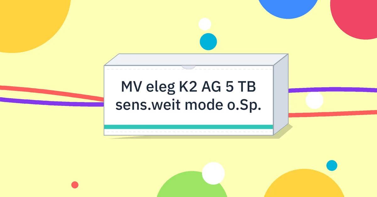 Symbolbild: Packung mit der Aufschrift MV eleg K2 AG 5 TB sens.weit mode o.Sp. (PZN 09867835) – Verfügbarkeit und Bezug in Apotheken in Frankfurt am Main
