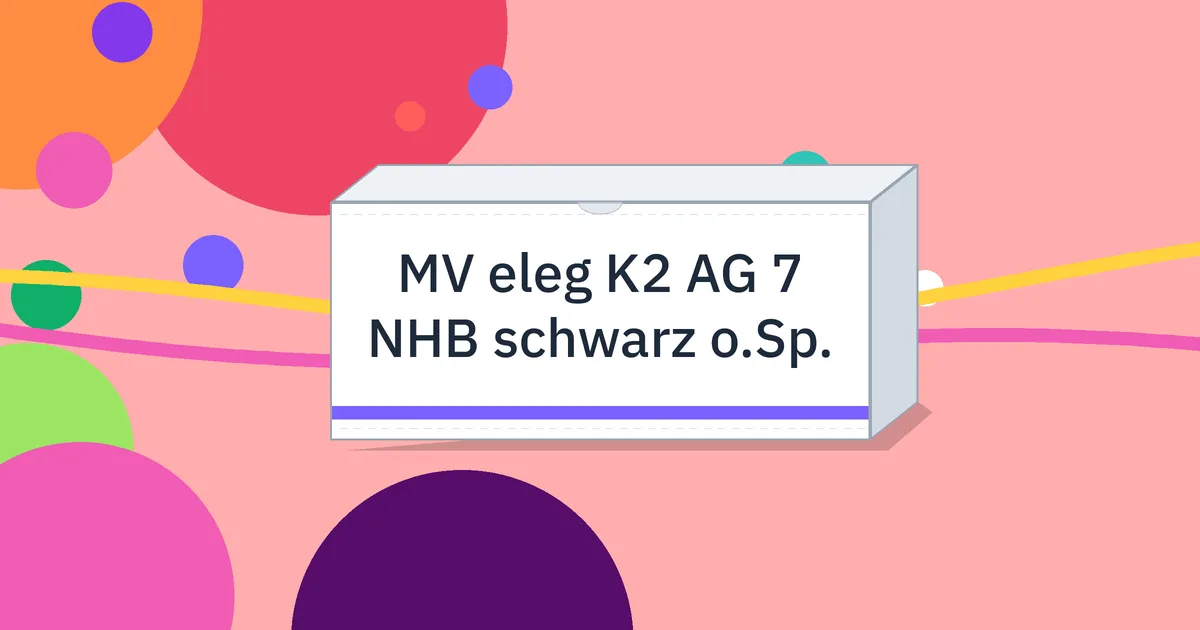 Symbolbild: Packung mit der Aufschrift MV eleg K2 AG 7 NHB schwarz o.Sp. (PZN 15731442) – Verfügbarkeit und Bezug in Apotheken in Frankfurt am Main