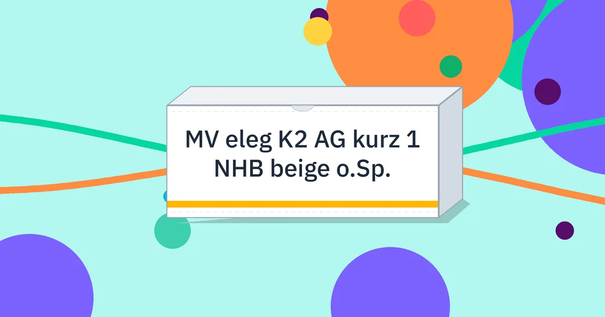 Symbolbild: Packung mit der Aufschrift MV eleg K2 AG kurz 1 NHB beige o.Sp. (PZN 15716661) – Verfügbarkeit und Bezug in Apotheken in Frankfurt am Main