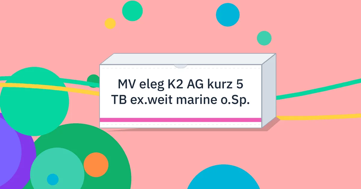 Symbolbild: Packung mit der Aufschrift MV eleg K2 AG kurz 5 TB ex.weit marine o.Sp. (PZN 14607415) – Verfügbarkeit und Bezug in Apotheken in Frankfurt am Main